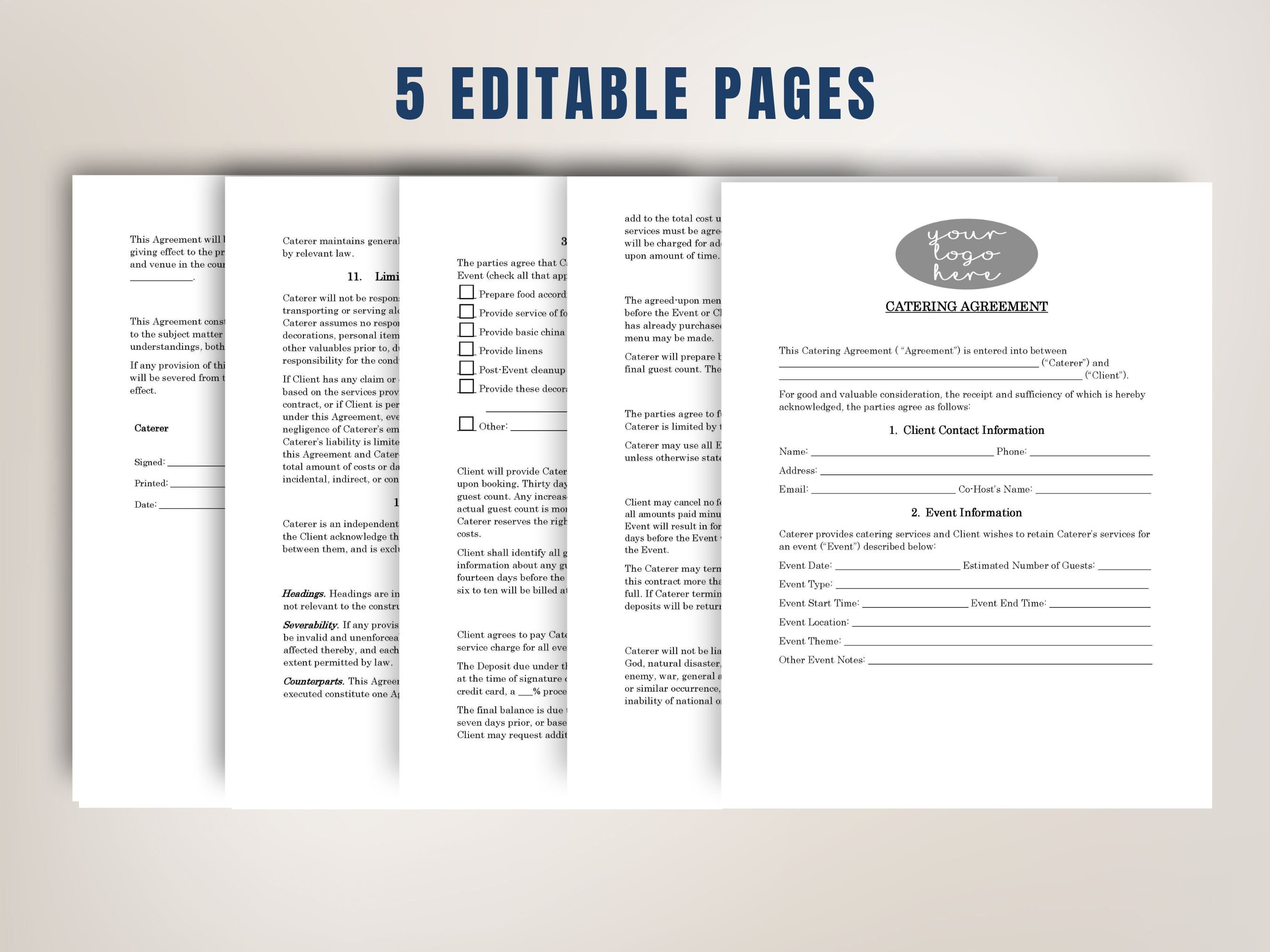 Attorney-written Catering Contract Template: Editable Agreement ...