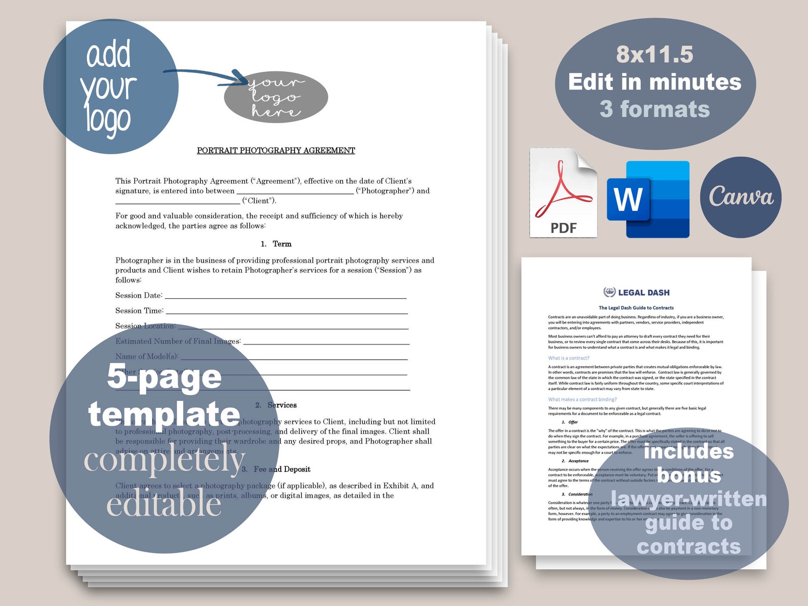 Portrait Photography Contract Template | Attorney-written Editable ...
