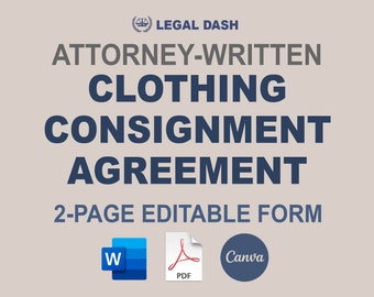 Clothing Store Consignment Contract Form Template, Instant Download - Etsy