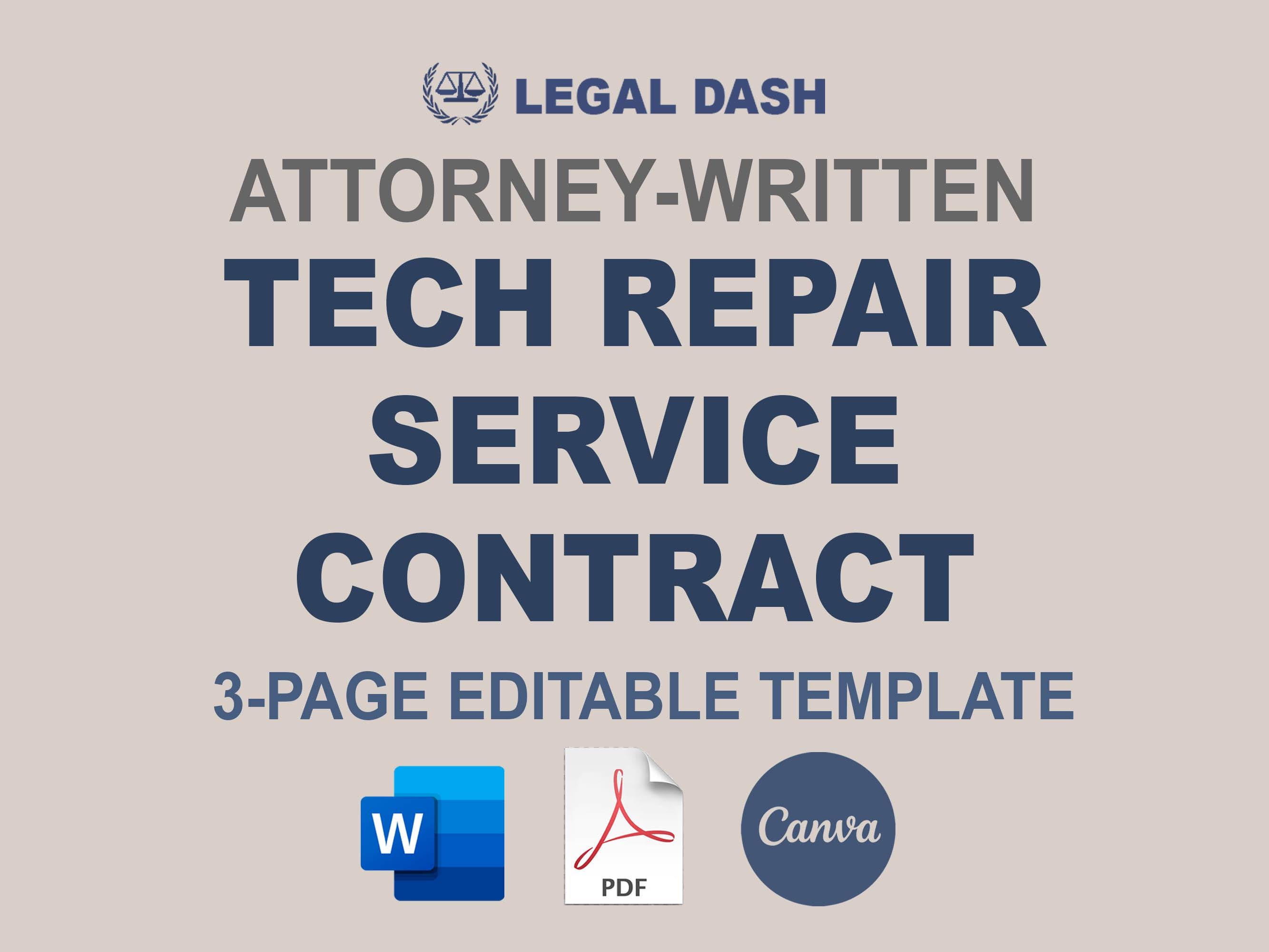 Tech Repair Contract Template Attorney-written Editable Instant ...