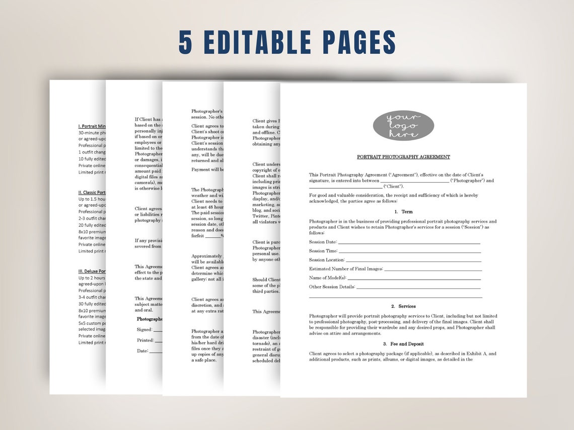 Portrait Photography Contract Template | Attorney-written Editable ...