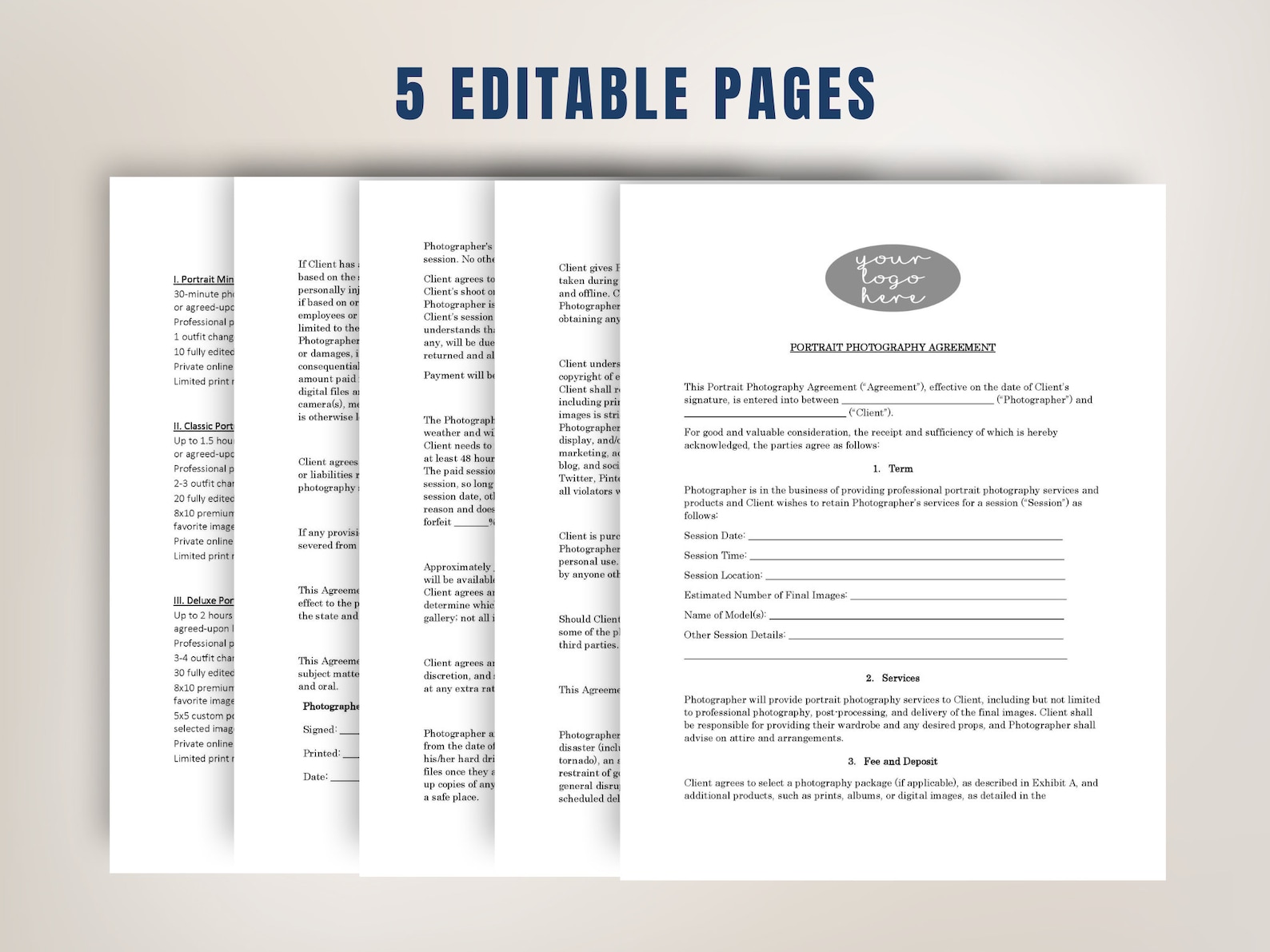 Portrait Photography Contract Template | Attorney-written Editable ...