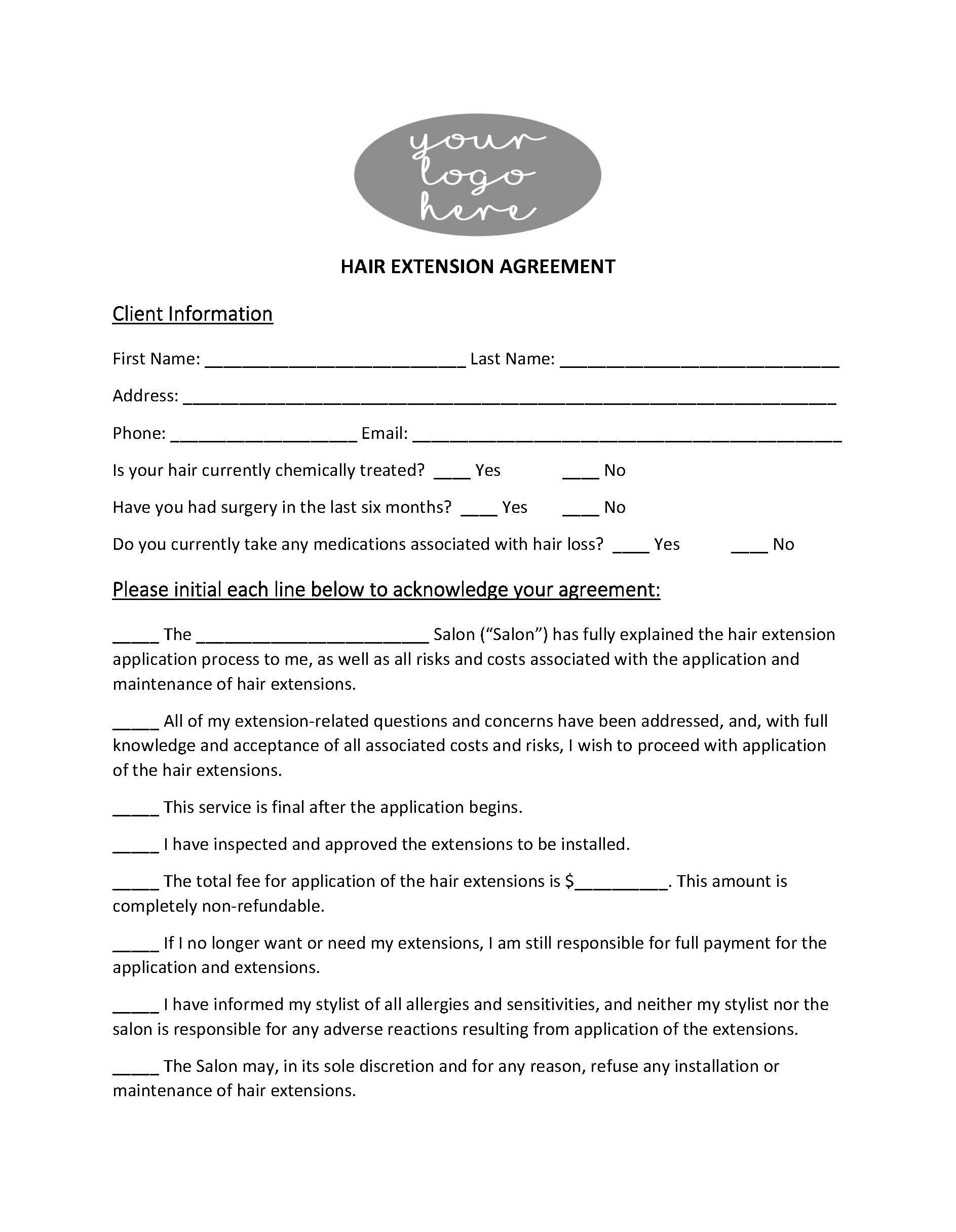 Hair Extension Client Contract: Attorney-written Agreement (editable ...