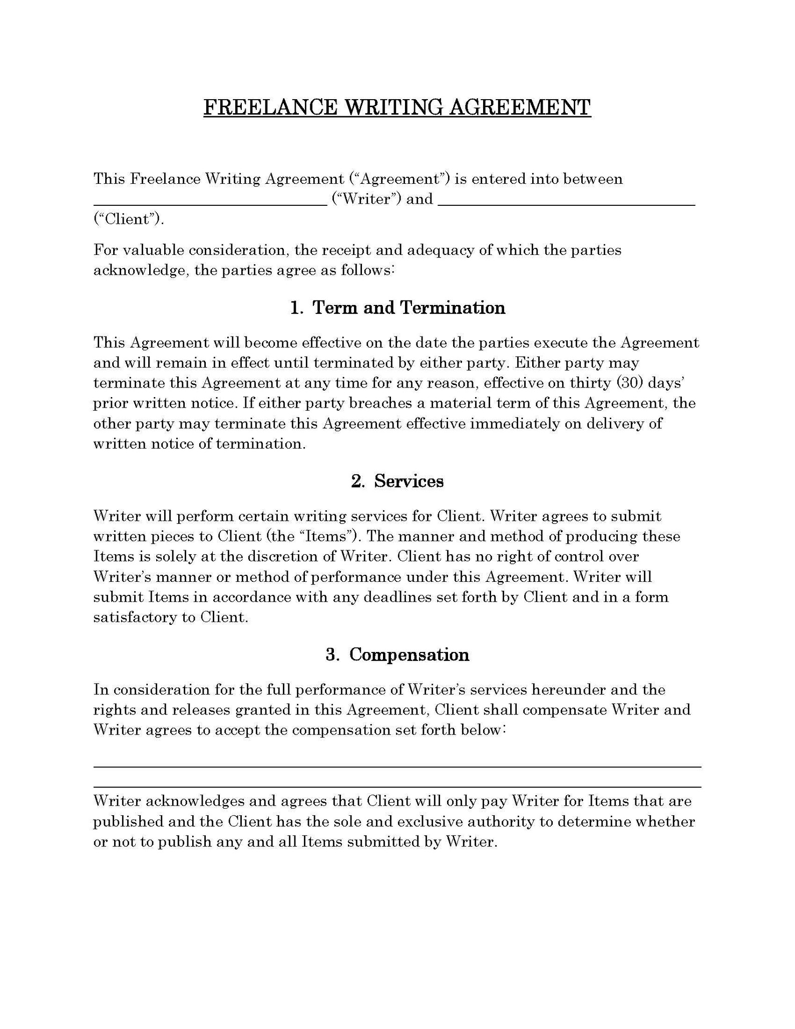 Freelance Writer Agreement Template: Attorney-written Contract ...