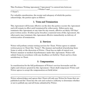Freelance Writer Agreement Template: Attorney-written Contract ...