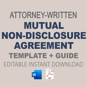 Mutual Non-disclosure Agreement Template Editable Instant Download Attorney-written Mutual NDA ...