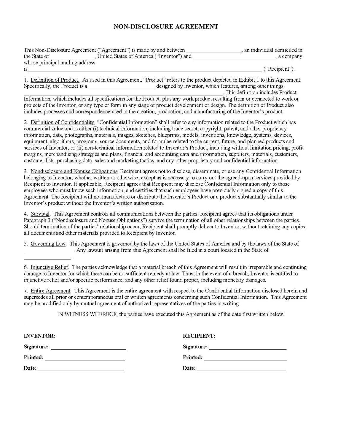 Product Invention Non-disclosure Agreement Form | Attorney-written ...