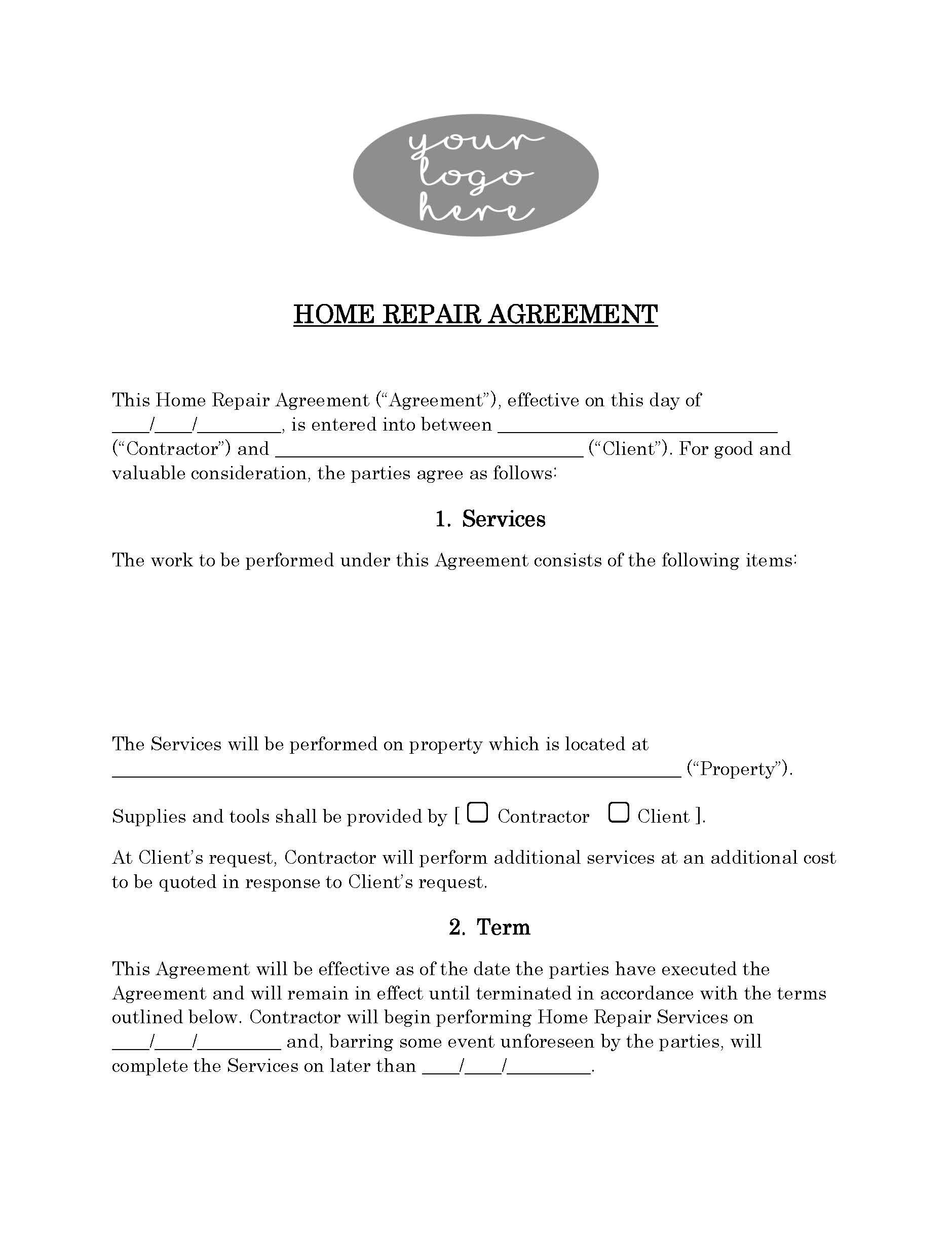 Home Repair Contract: Attorney-written Agreement (editable Digital ...