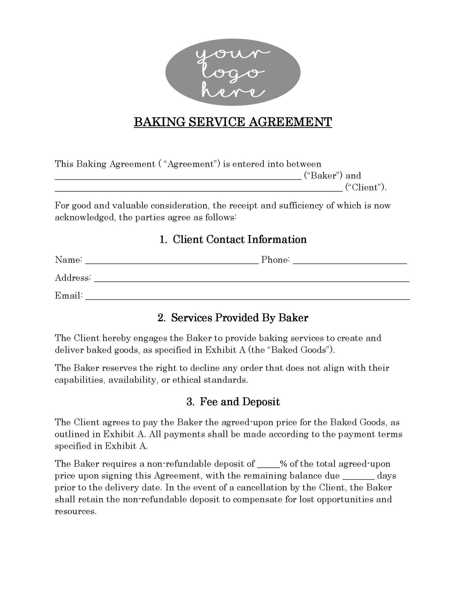 Cake Baking Contract Template: Attorney-written, Editable (digital ...
