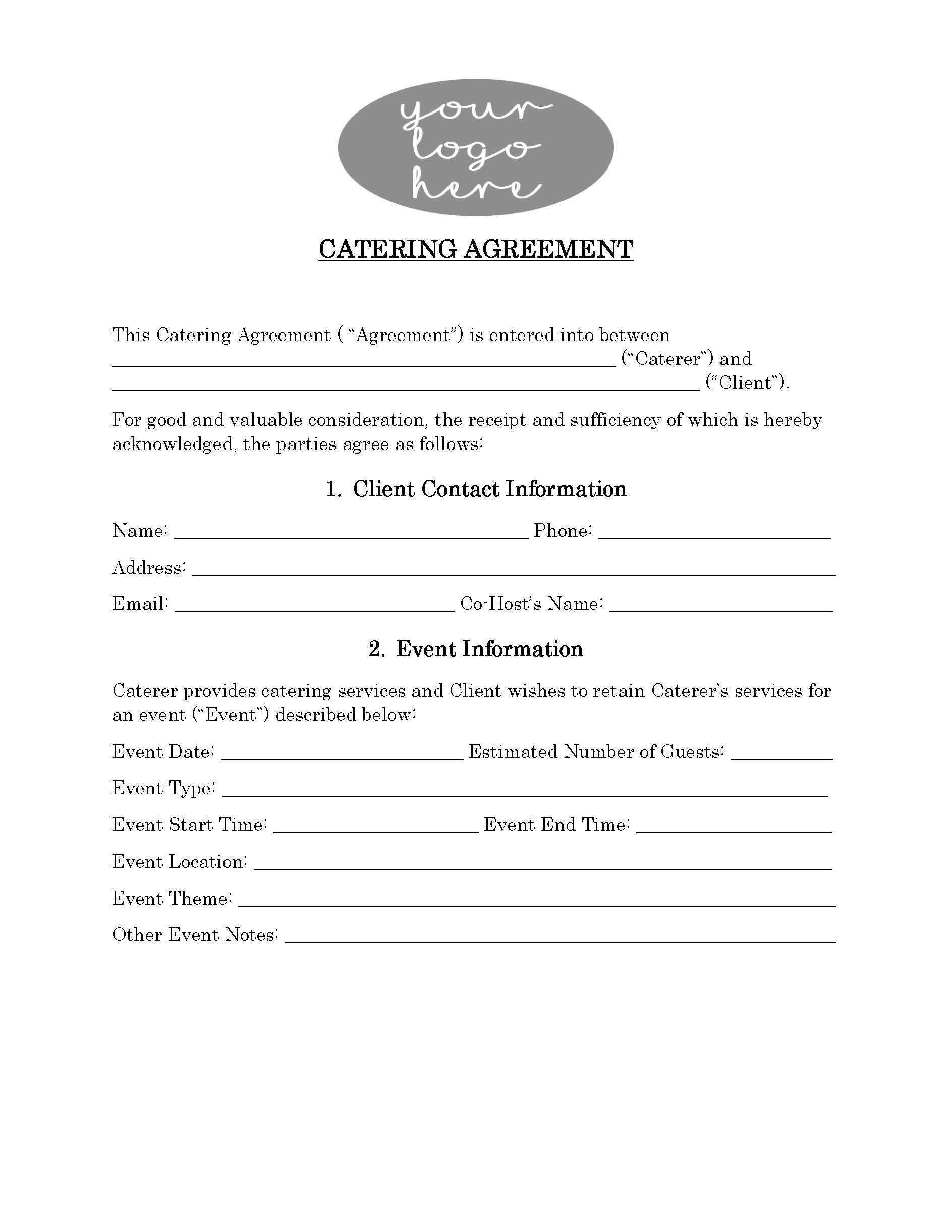 Catering Contract Agreement Template