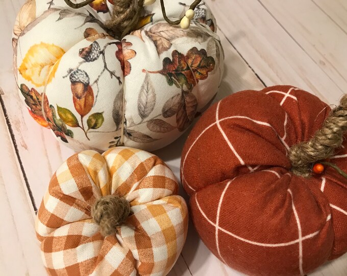 Large Orange Fabric Pumpkin Set, Large Medium Small Pumpkin Set, Fall ...