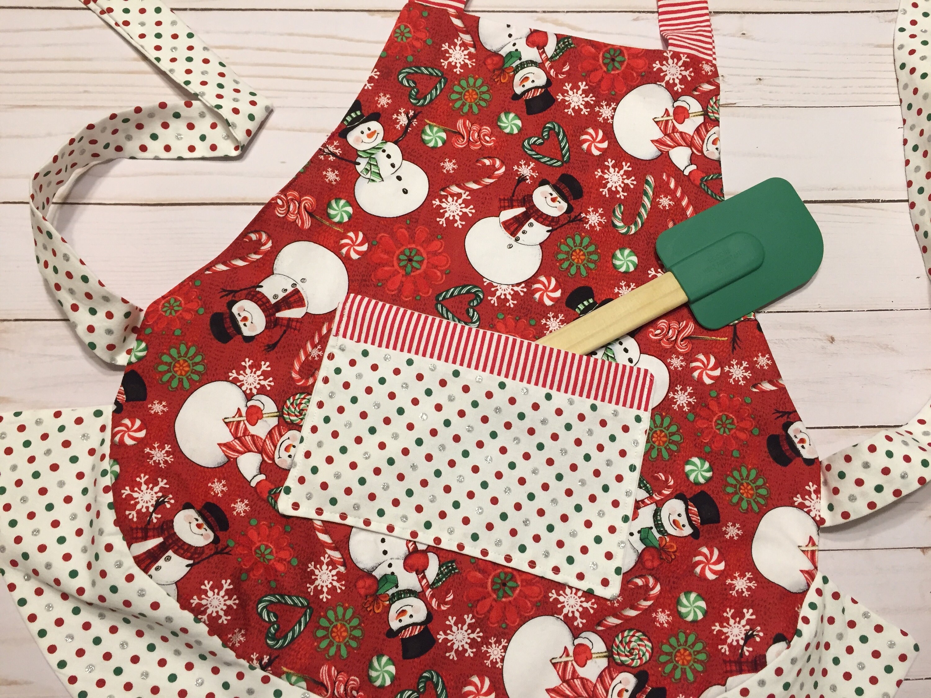 Handmade Kids Christmas Apron: Snowman Print, Ruffled Edge - Etsy