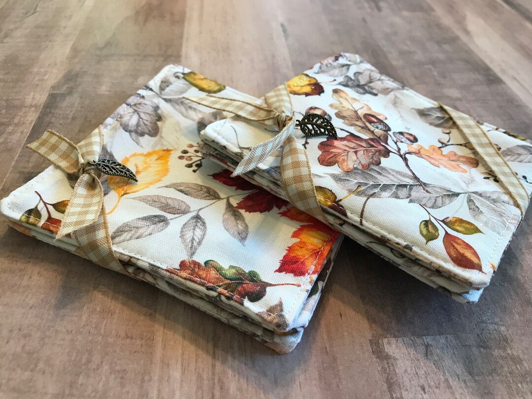 Autumn Coasters With Acorns and Leaves--set of Four Handmade Coasters ...