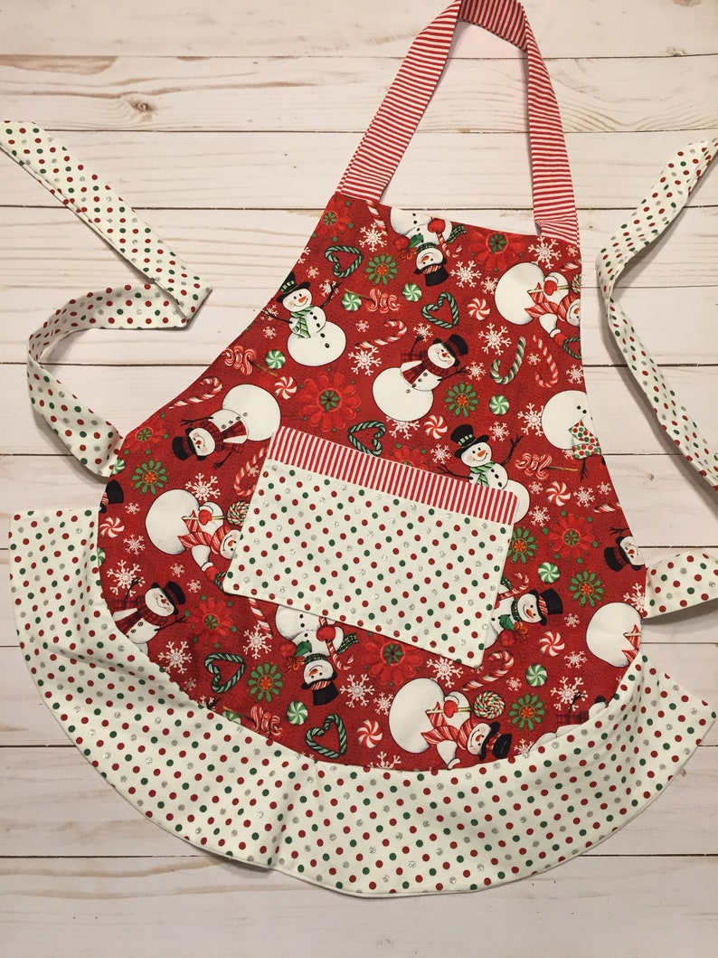 Handmade Kids Christmas Apron: Snowman Print, Ruffled Edge - Etsy