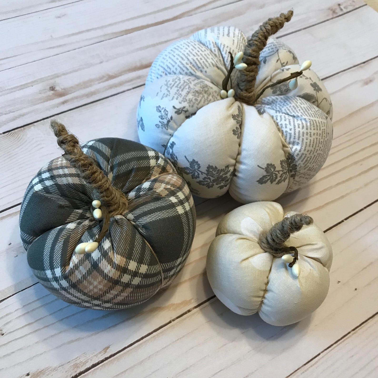 Handmade Farmhouse Pumpkin Set: Neutral Plaid & Floral Decor - Etsy