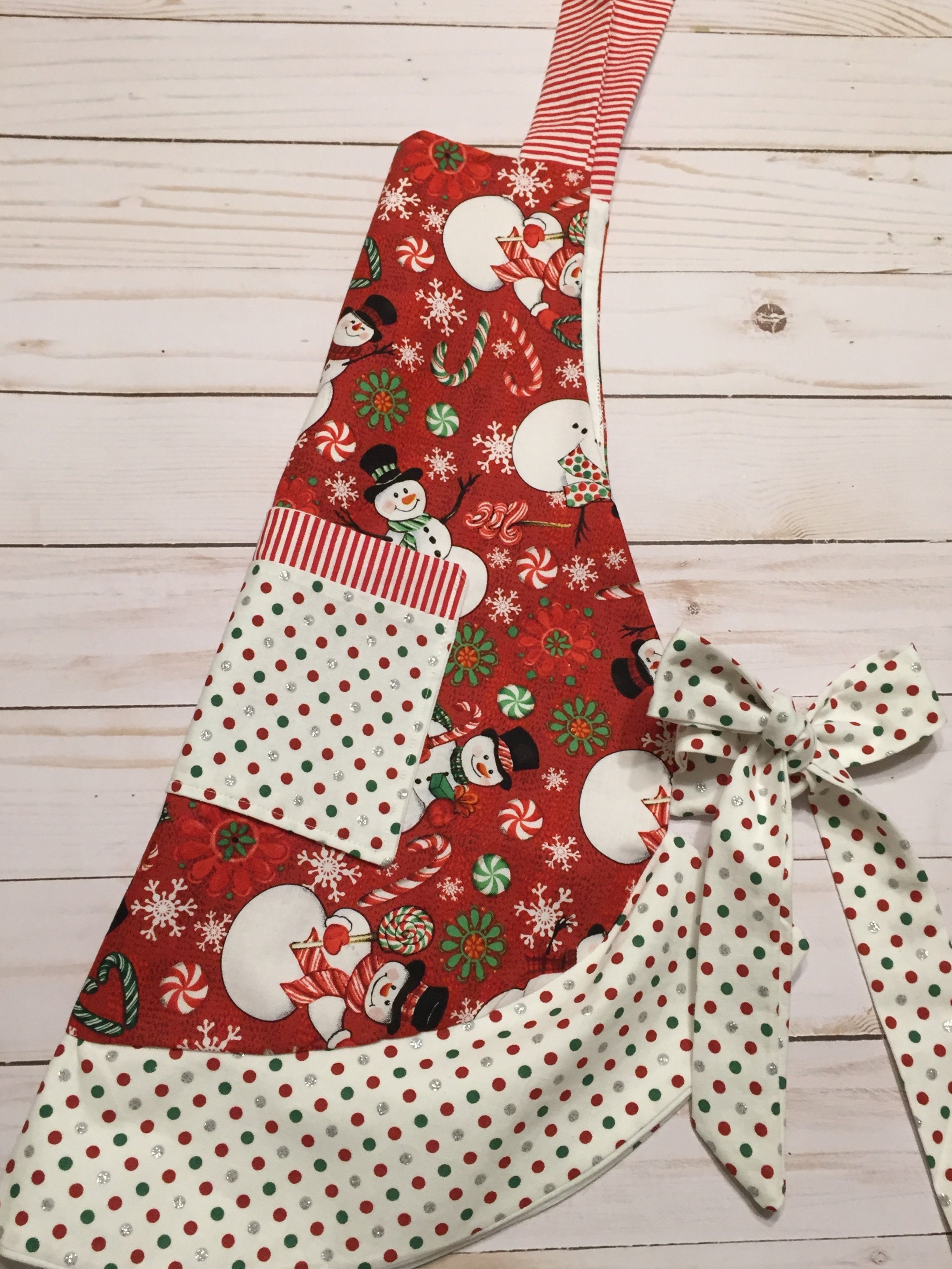 Handmade Kids Christmas Apron: Snowman Print, Ruffled Edge - Etsy