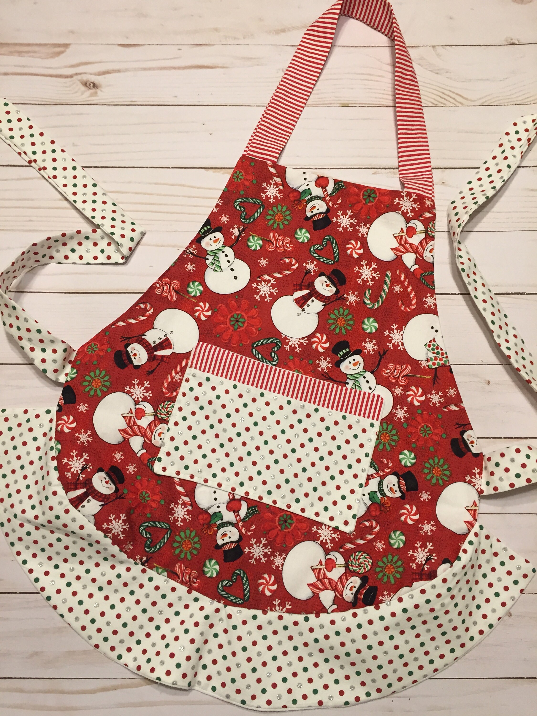 Handmade Kids Christmas Apron: Snowman Print, Ruffled Edge - Etsy