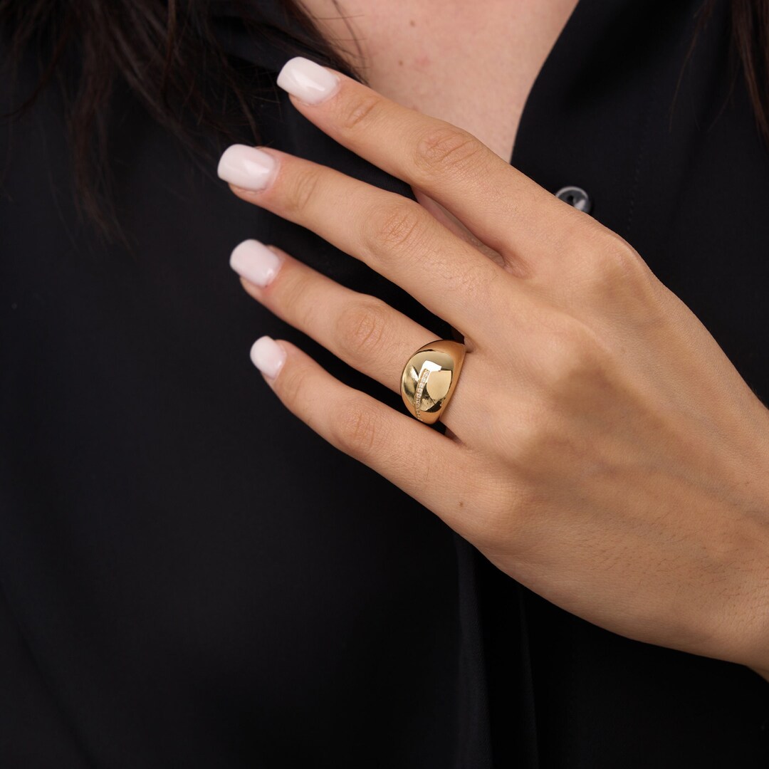 Bold Gold Ring | 9k Solid Gold Ring | Gemstone Dome Ring | Mirror Ring ...
