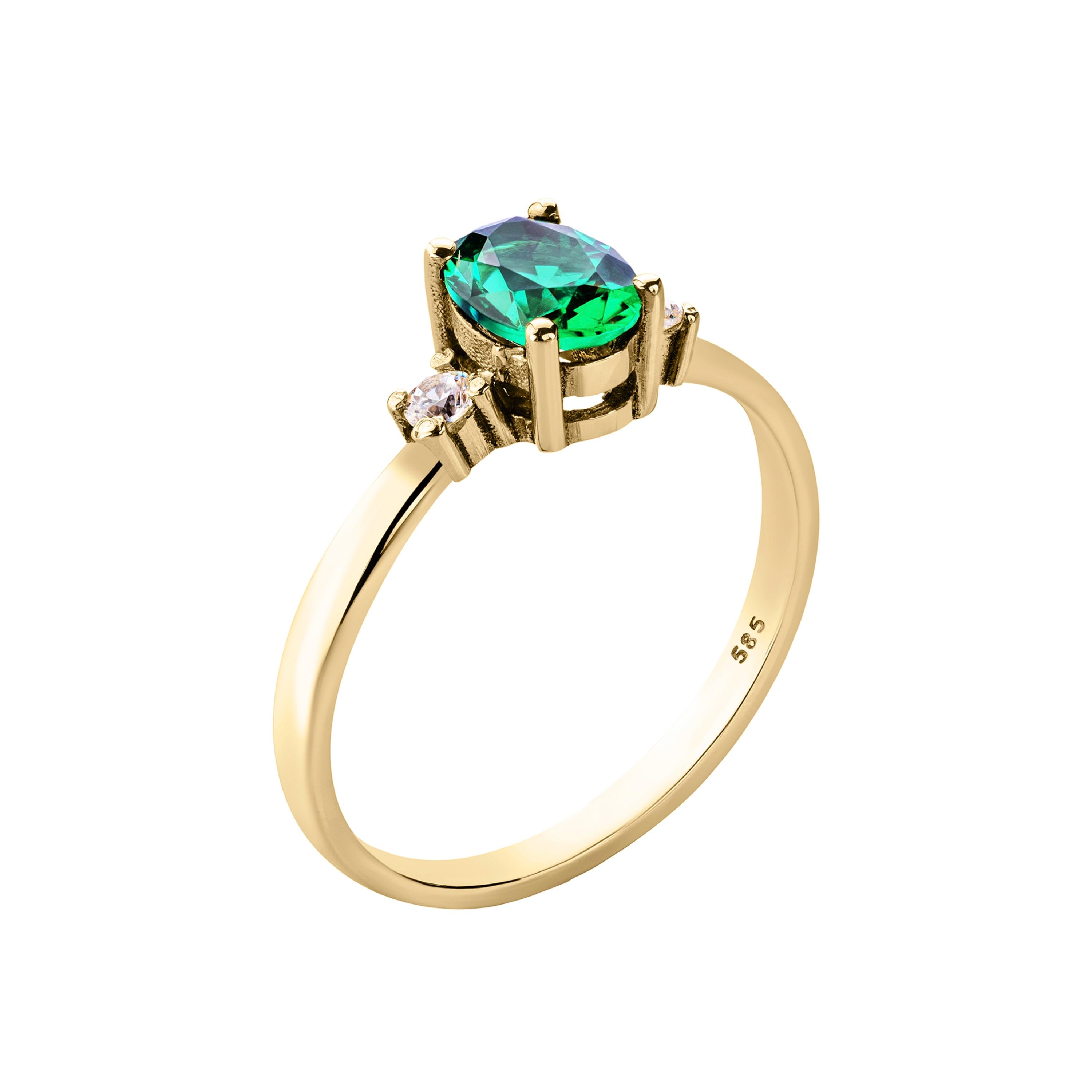 14K Solid Gold Emerald Engagement Ring • Oval Green Gemstone Ring ...