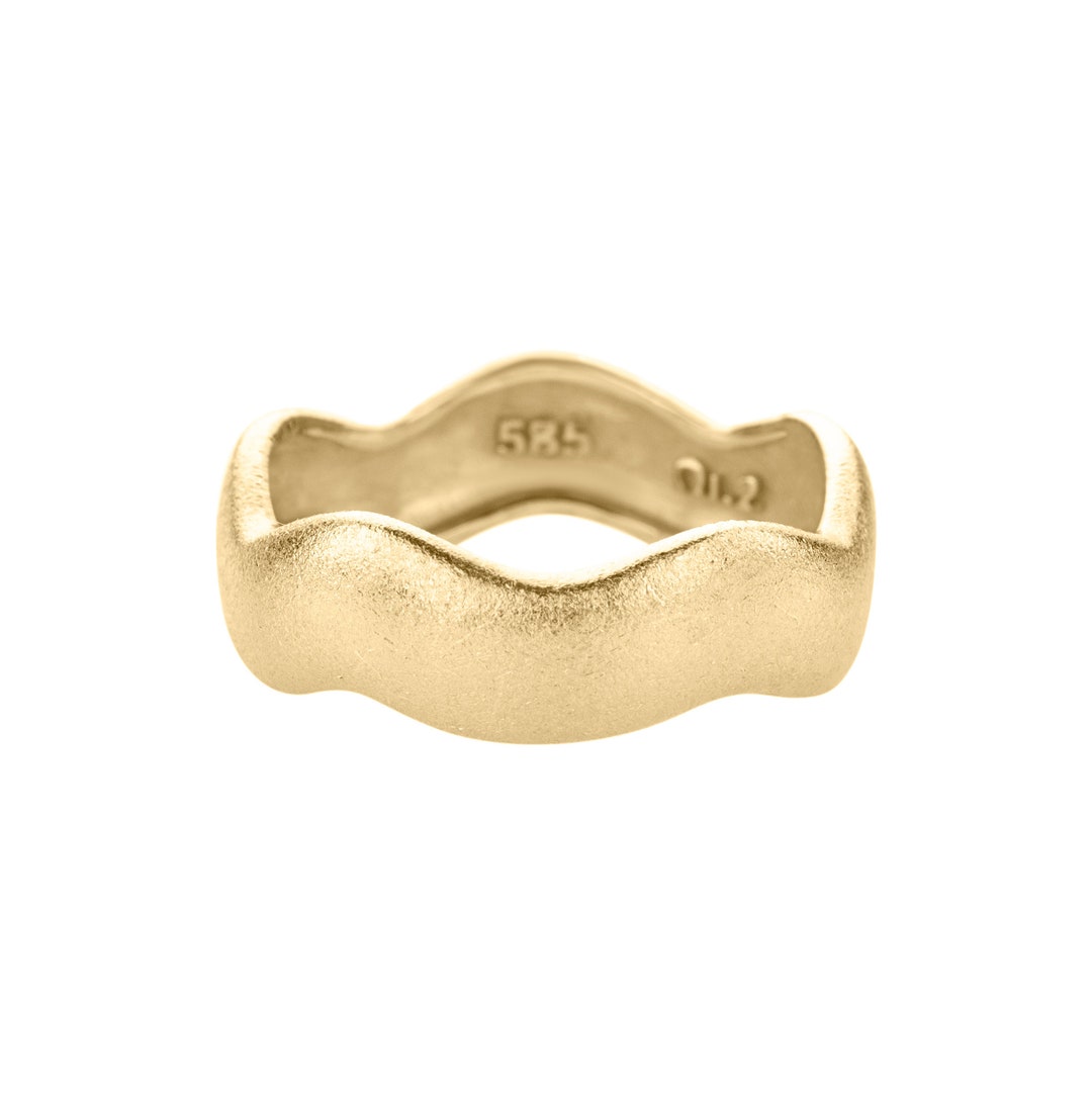 14k Solid Gold Curved Wedding Band | Texture Ring | Dome Ring | Wave ...