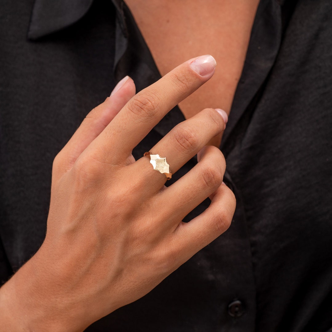 14k Solid Gold Mirror Ring: Diamond Cut Chunky Statement Ring - Etsy