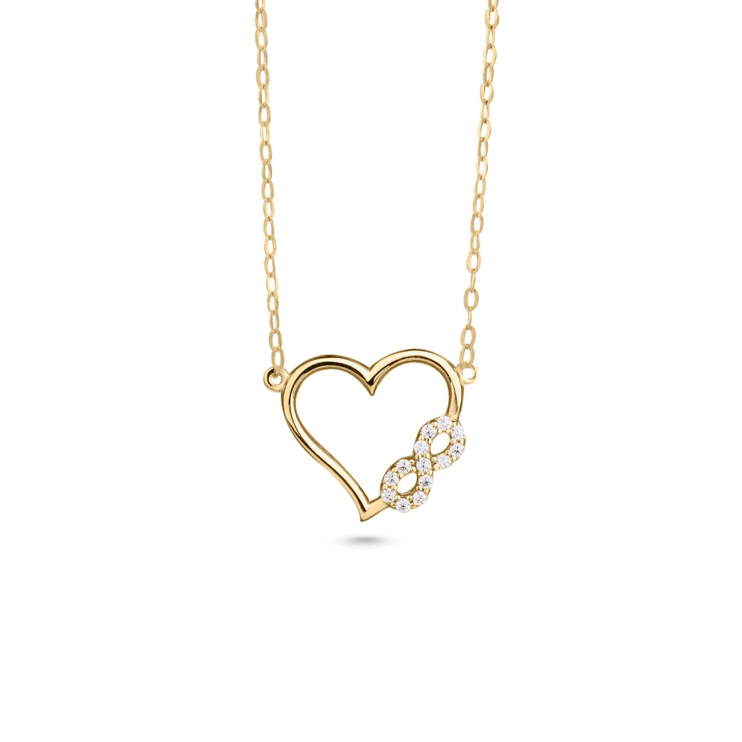 14k Solid Gold Infinity Heart Necklace: Gemstone Pendant - Etsy