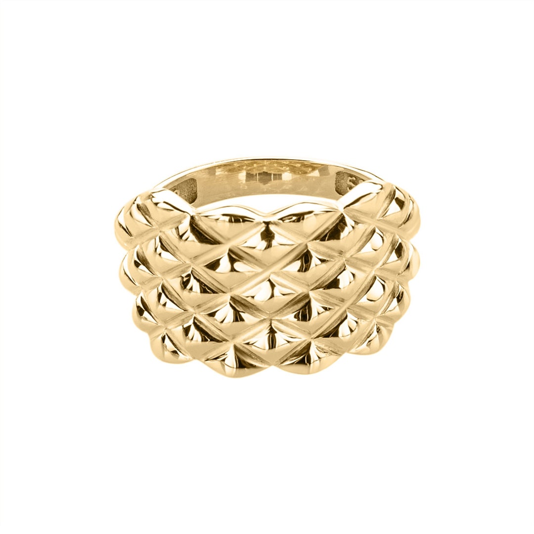 14k Solid Gold Quilted Ring | Croissant Dome Ring | Crush Ring | Wide ...