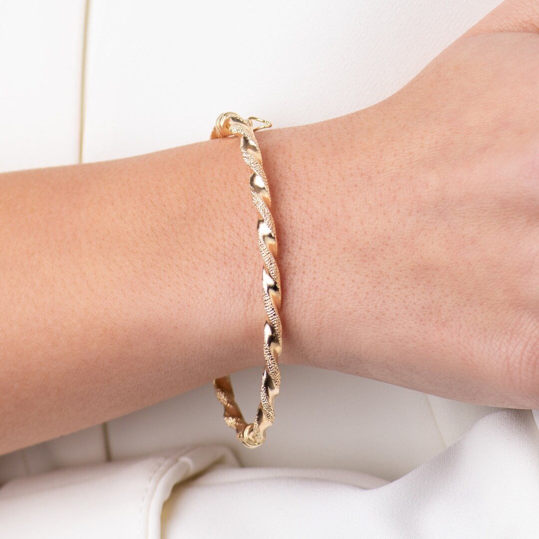 14k Gold Twisted Bangle Diamond Cut Bracelet Gold Bangle Bracelet Rope ...