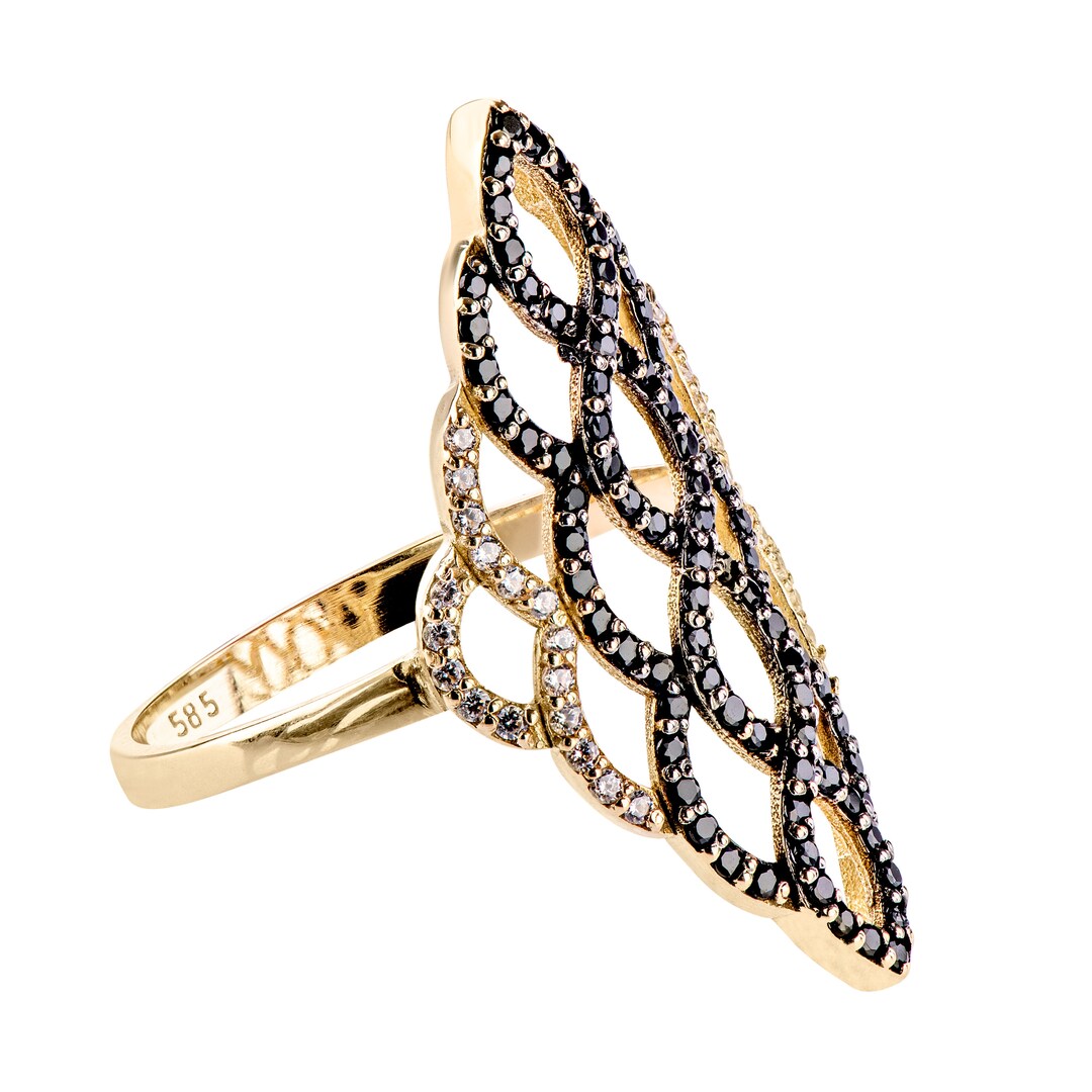 14k Solid Gold Multi Stone Ring: Cubic Zircon Cocktail Ring - Etsy