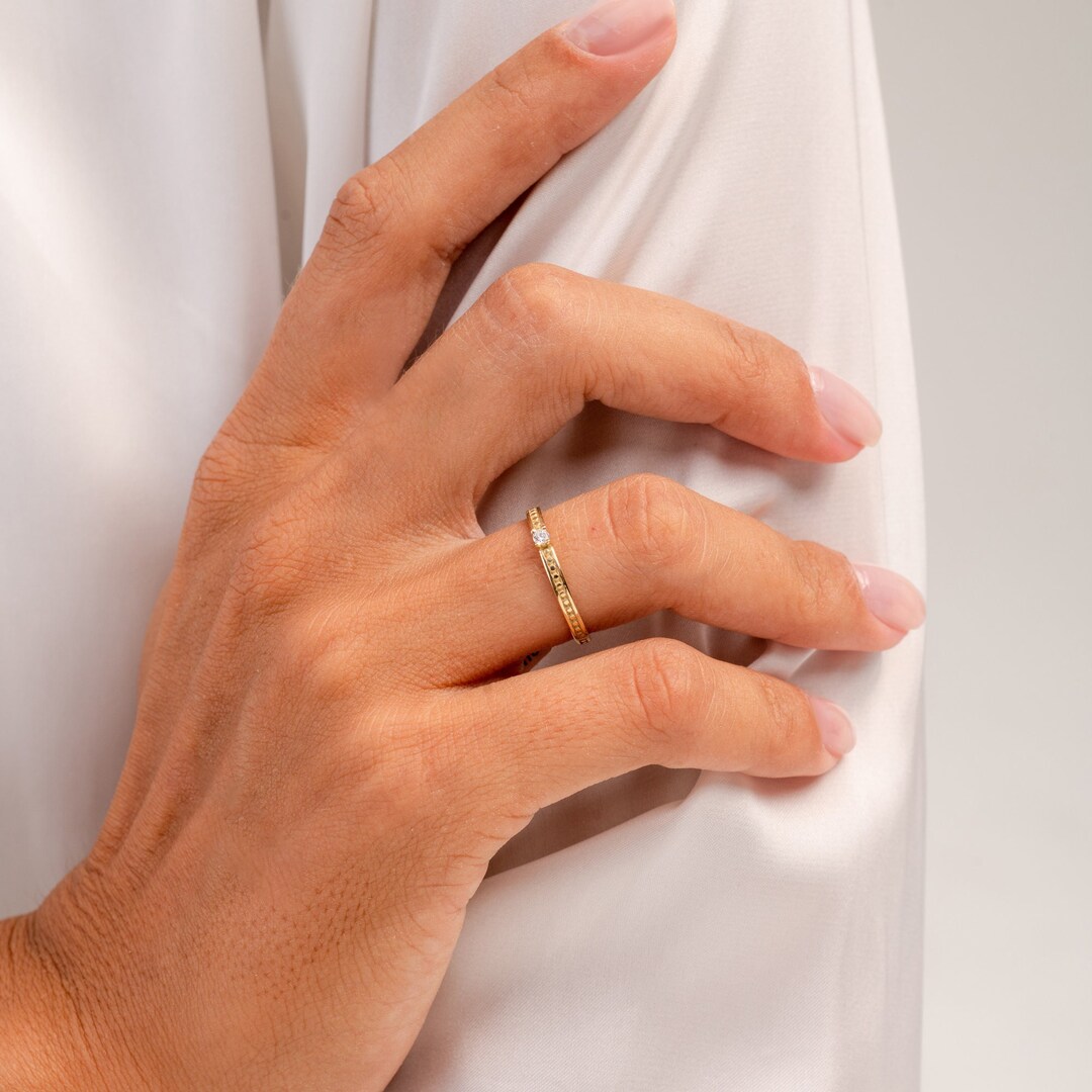 14k Solid Gold Wedding Ring | One Stone Ring | Promise Ring | Cubic ...