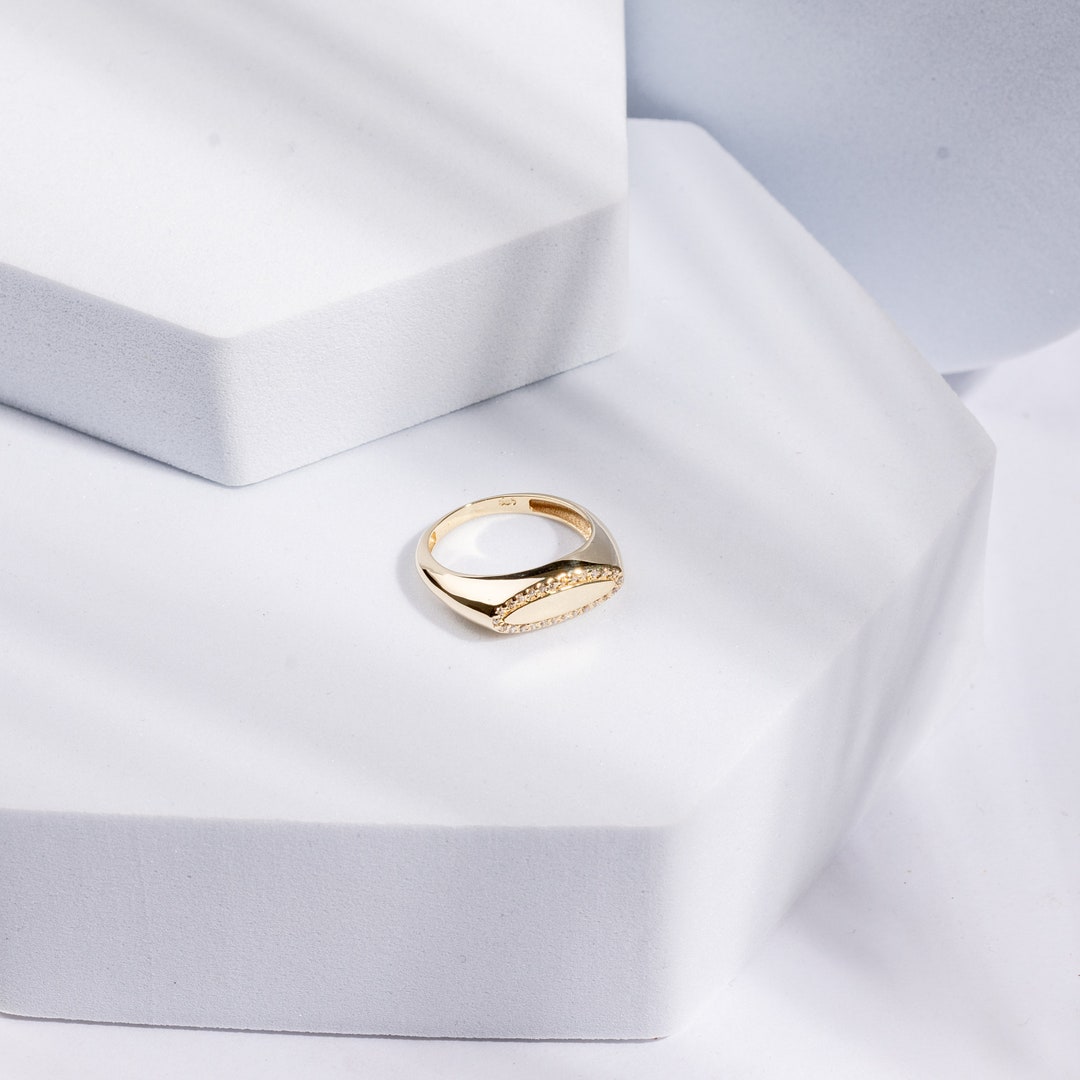 14k Solid Gold Signet Ring | Chunky Statement Ring | Personalized Ring ...