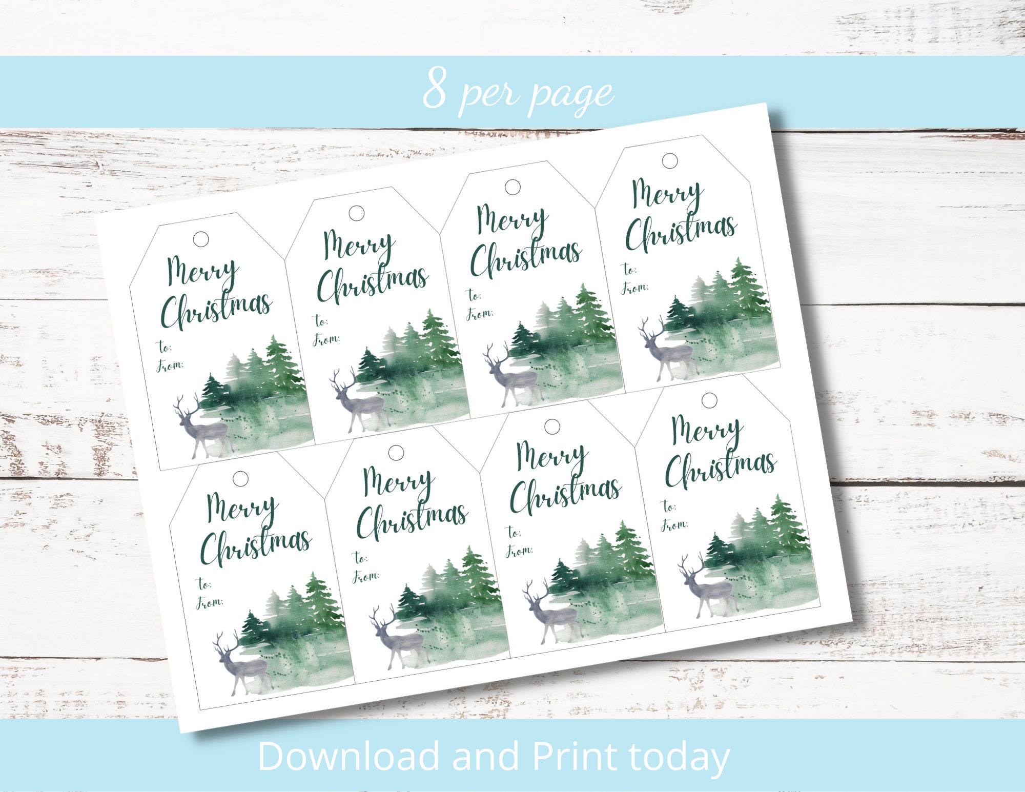 Printable Christmas Gift Tags Woodland Deer Instant Download Digital ...