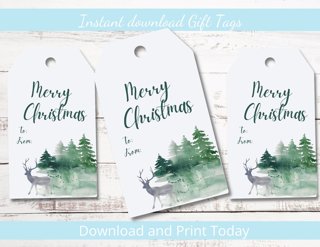 Printable Christmas Gift Tags Woodland Deer Instant Download Digital ...