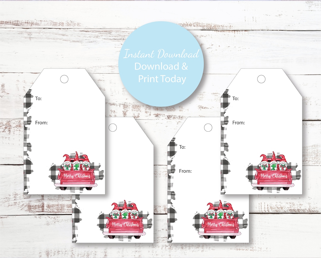 Christmas Gift Tags Printable Gnome Holiday Tag Instant Download ...