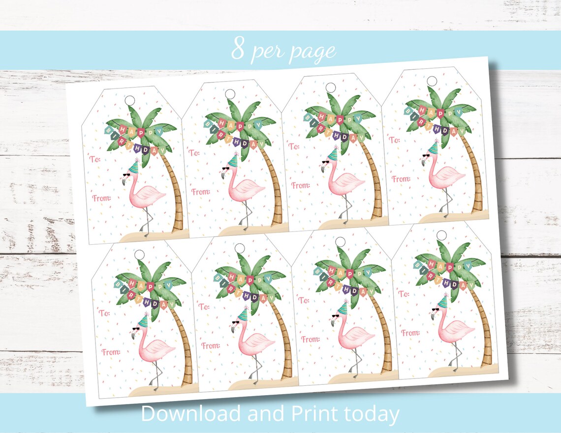 Printable Flamingo Birthday Gift Tags Instant Download - Etsy