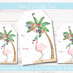 Printable Flamingo Birthday Gift Tags Instant Download - Etsy