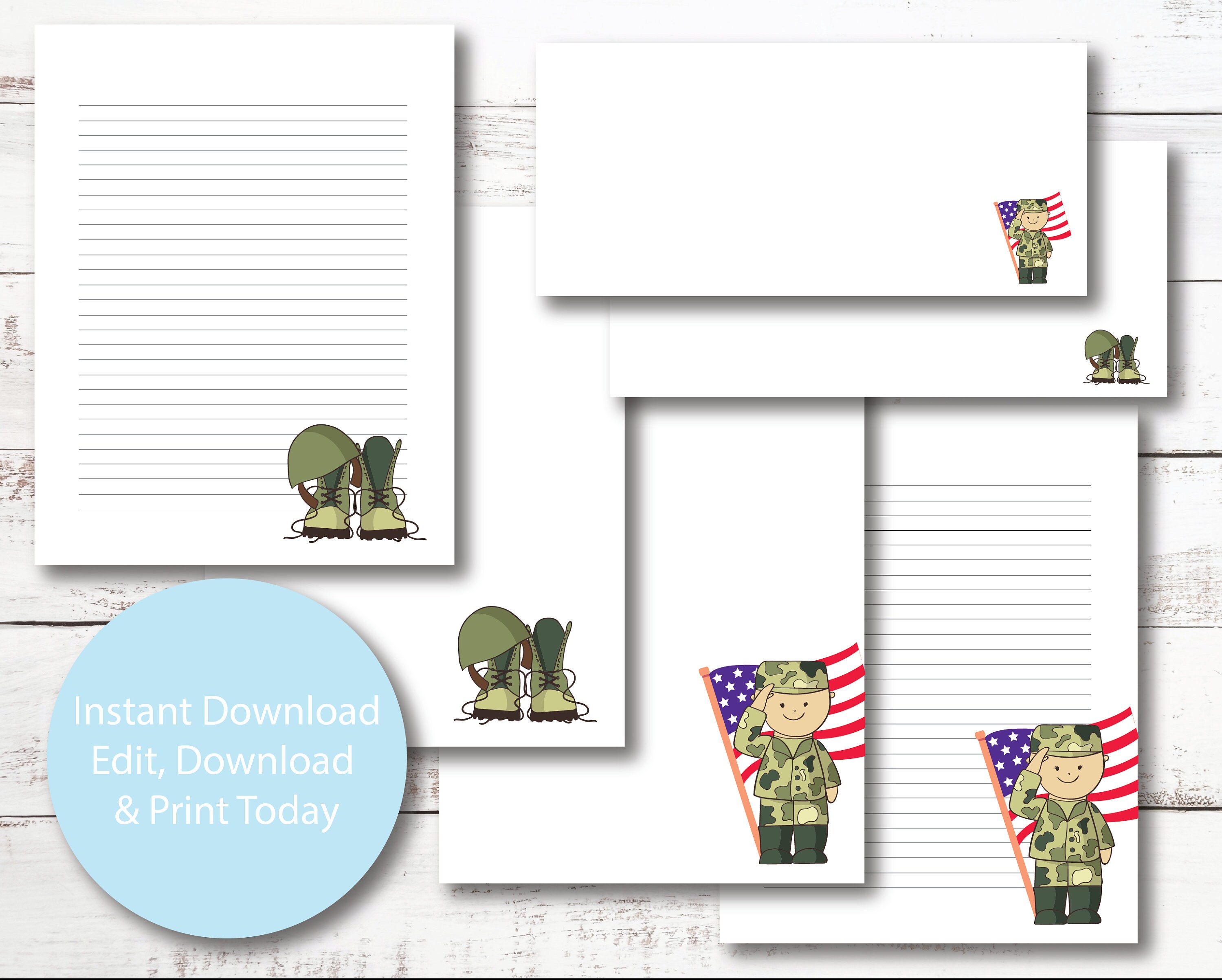 Military Soldier Patriotic Stationery Set Download Printable Paper Set ...