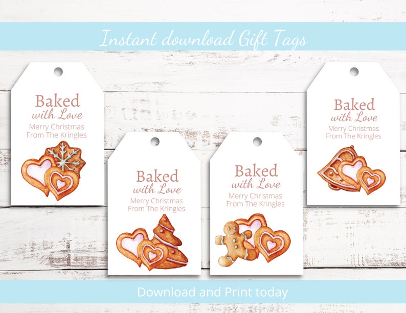 Editable Christmas Gift Tag Template Baked With Love Gingerbread Hearts ...