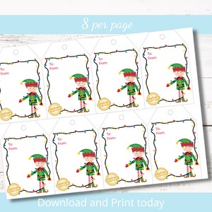 Christmas Gift Tags Printable Elf Holiday Tag Instant Download Present ...