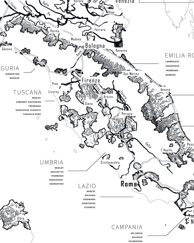 Wine Map of Italy Italy Wine Region Map - Etsy Australia