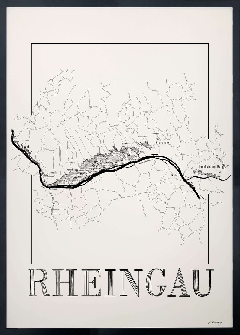 Wine Map of Rheingau, Rheingau Wine Region Map - Etsy