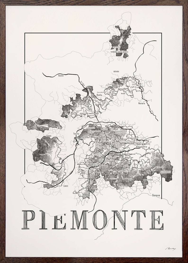 Piemonte Wine Region Map, Italy, FSC Art Print - Etsy