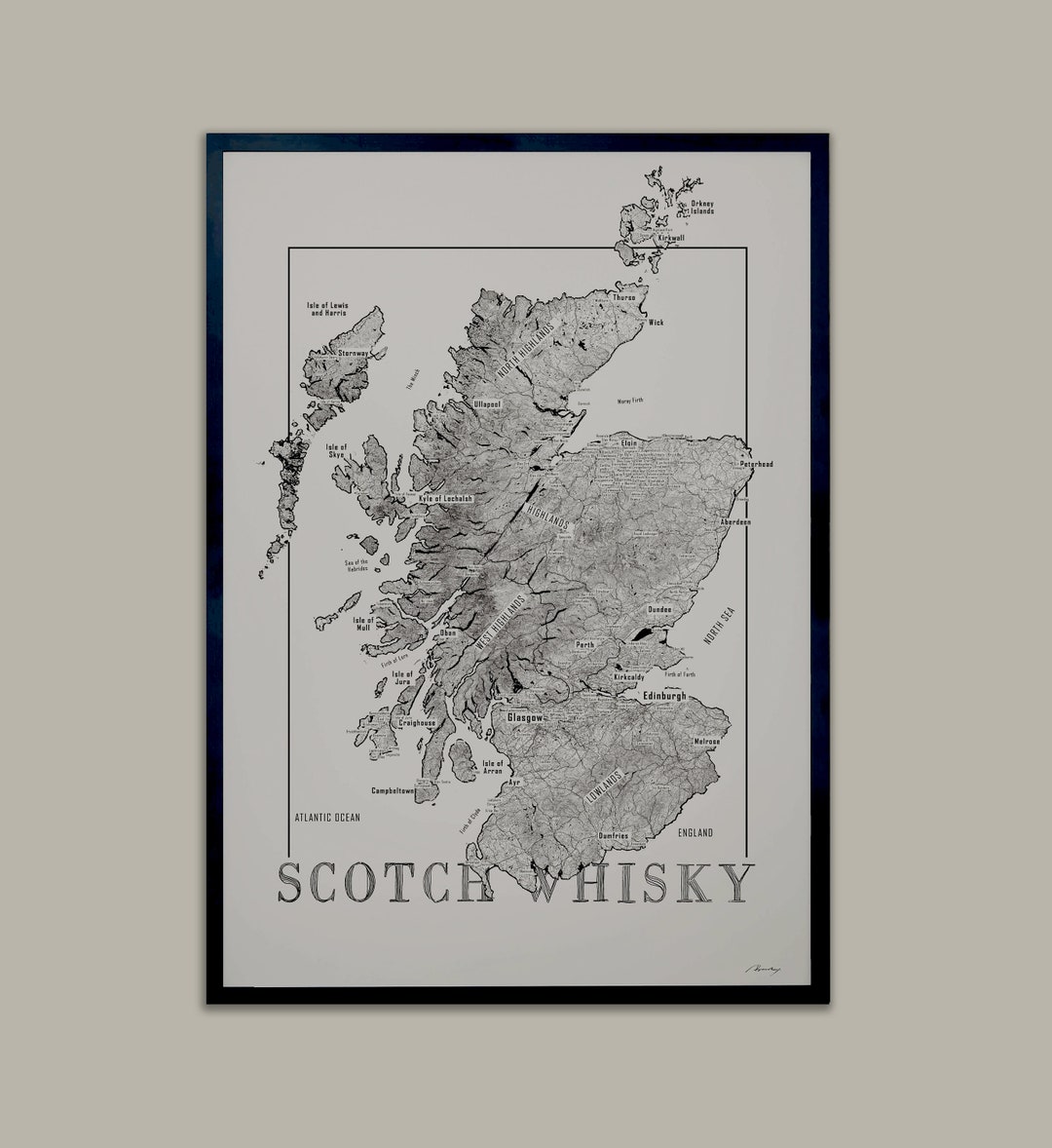 Whiskey Map of Scotland Scotch Whiskey Region Map - Etsy