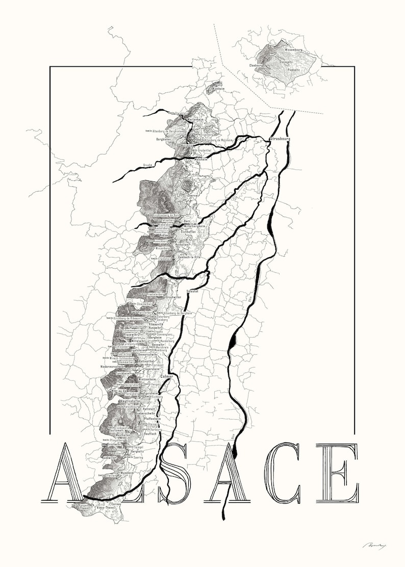 Wine Map of Alsace, Alsace Wine Region Map - Etsy