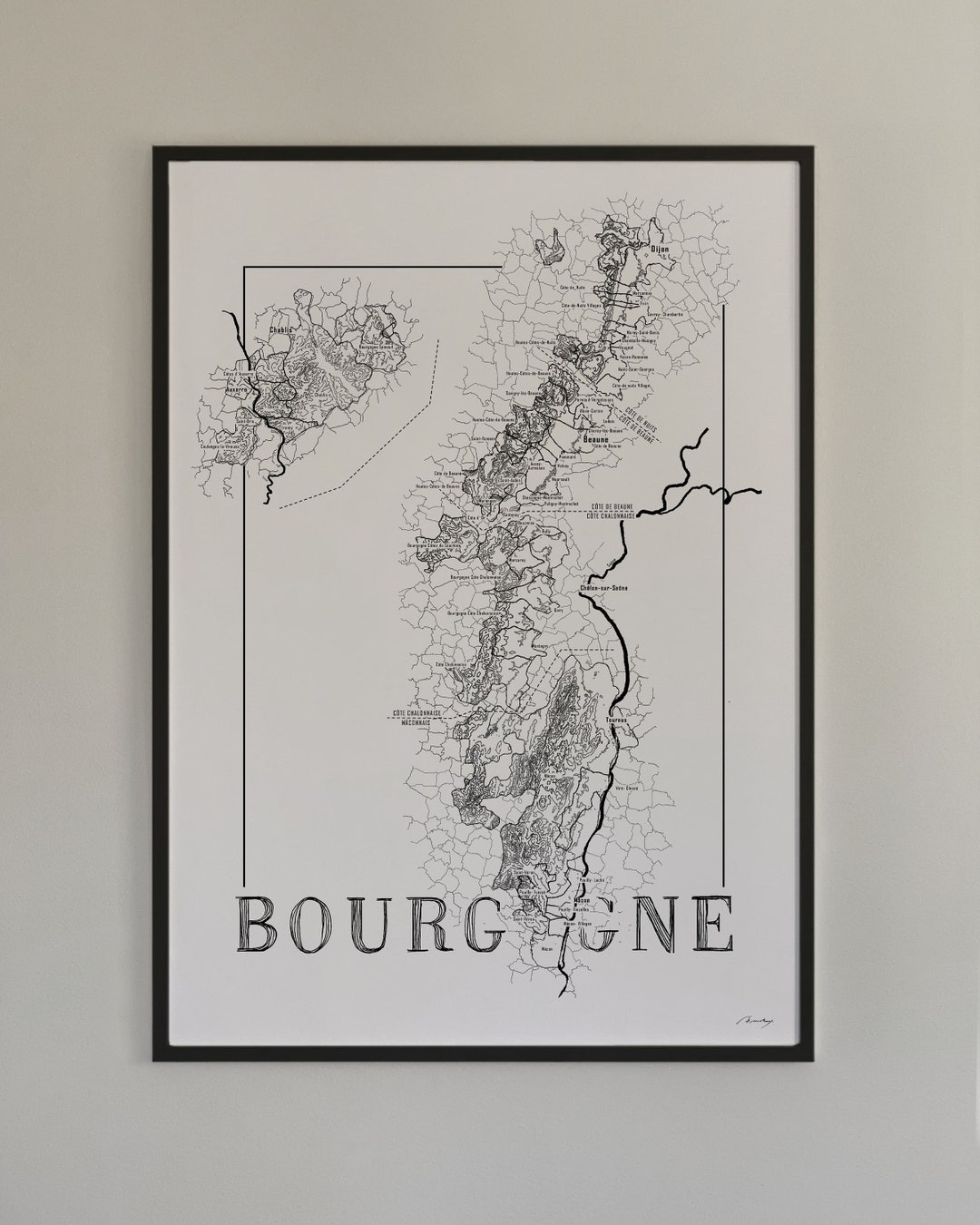 Wine Map of Bourgogne Burgundy Wine Region Map - Etsy