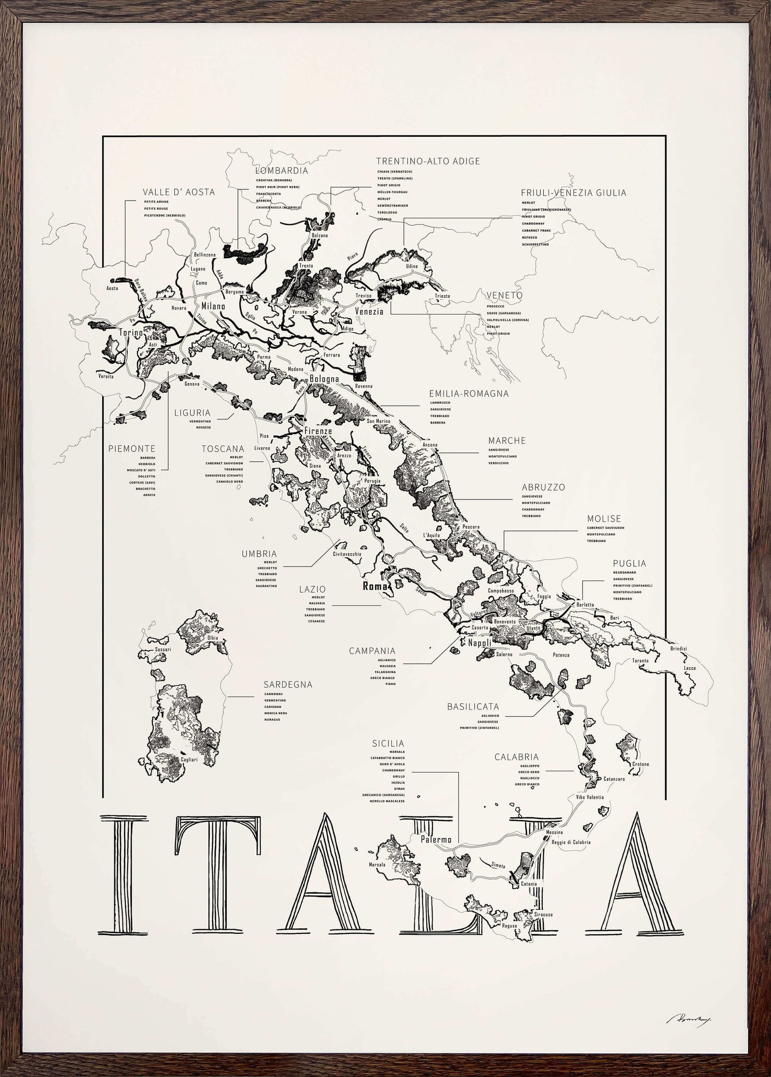 Wine Map of Italy, Italy Wine Region Map - Etsy