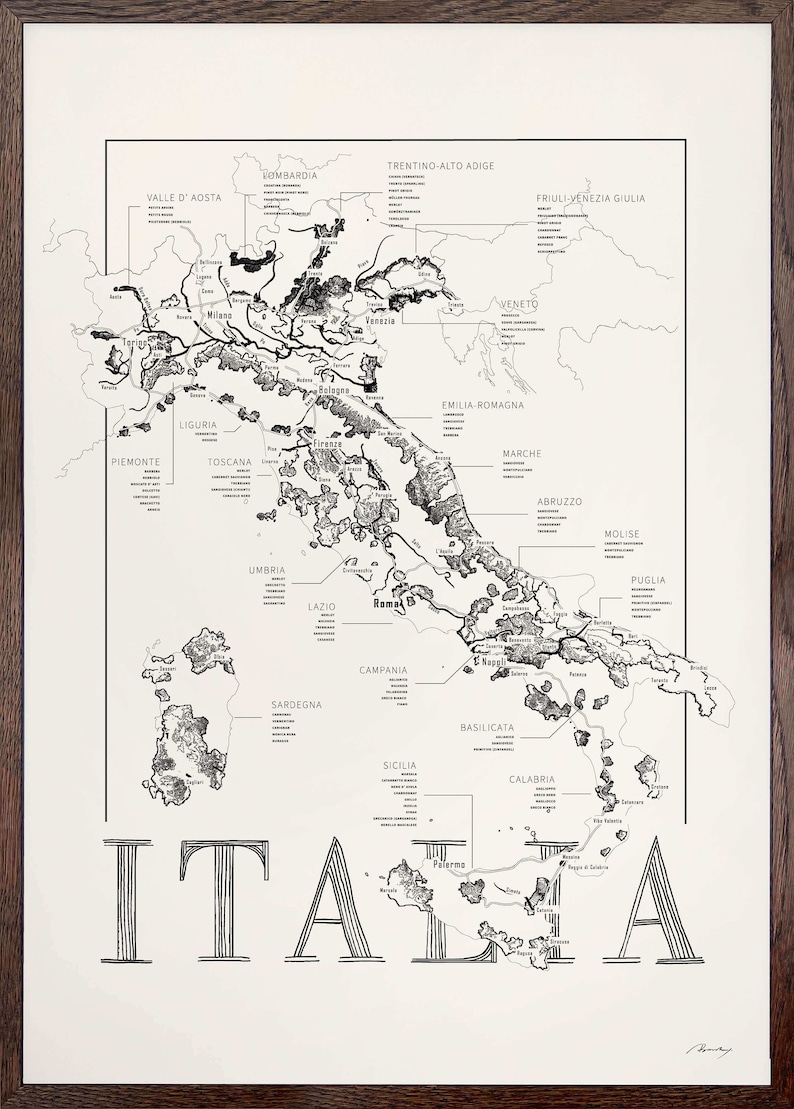Wine Map of Italy, Italy Wine Region Map - Etsy
