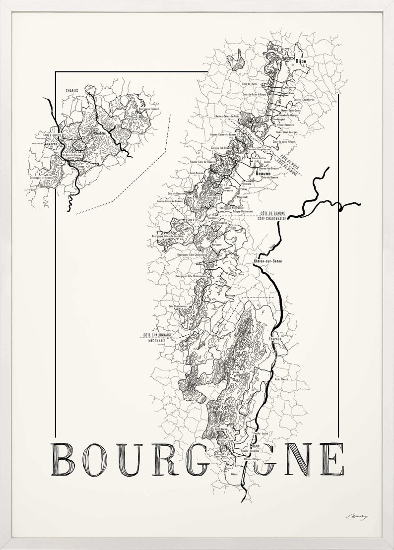 Wine Map of Bourgogne, Burgundy Wine Region Map - Etsy