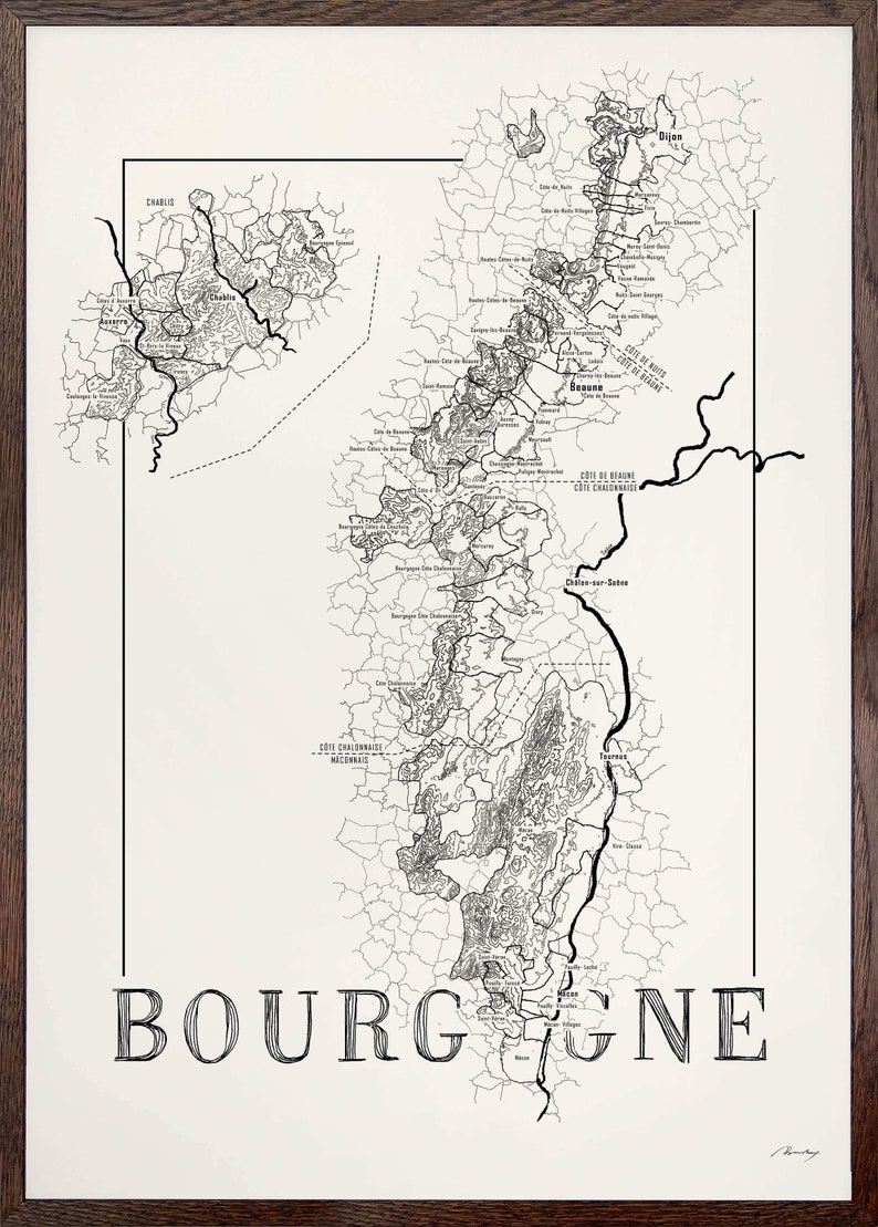Wine Map of Bourgogne, Burgundy Wine Region Map - Etsy
