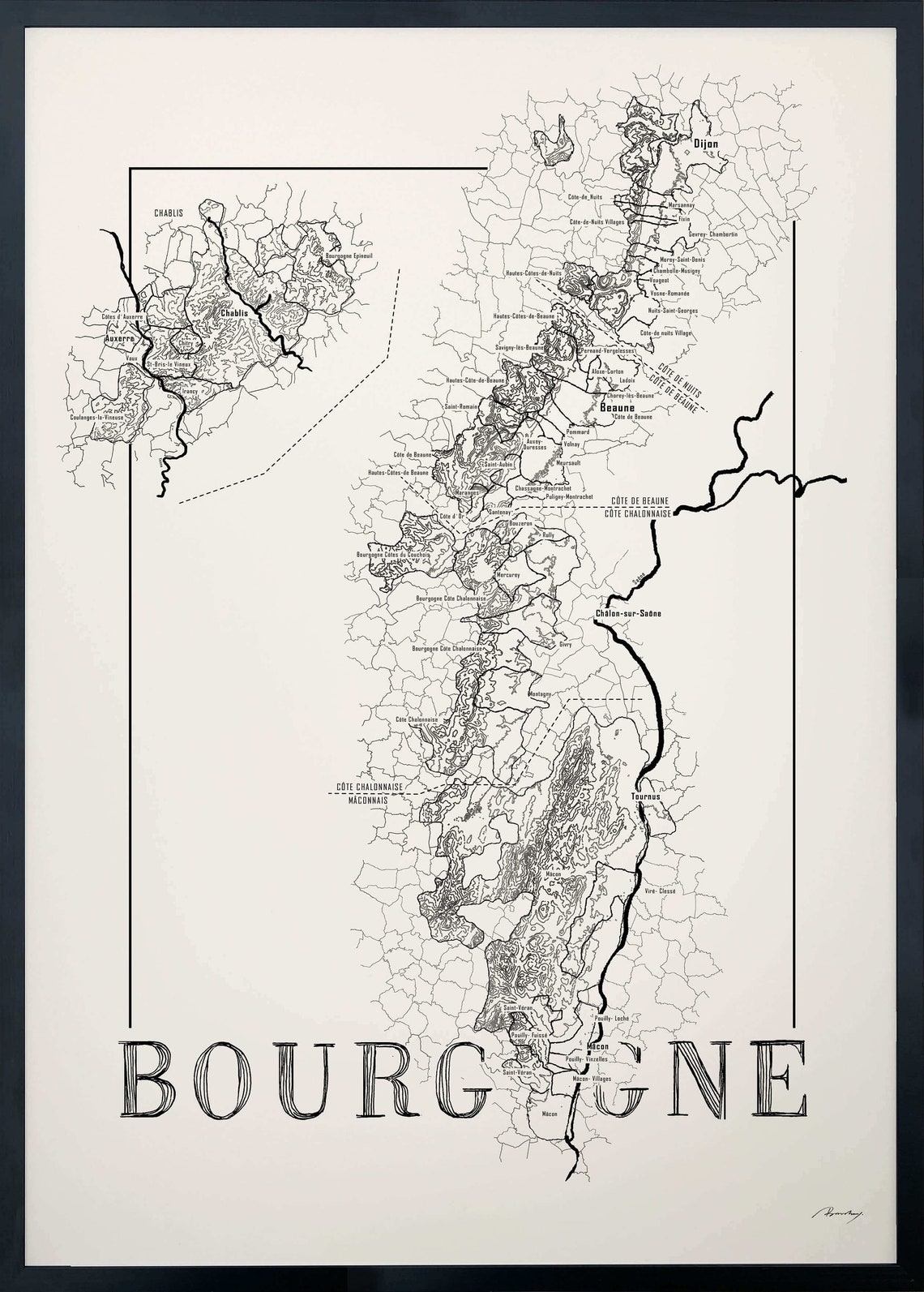 Wine Map of Bourgogne, Burgundy Wine Region Map - Etsy